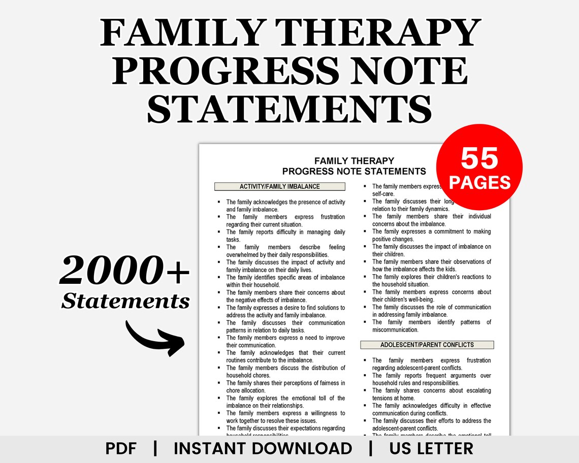 Family Therapy Progress Note Statements, Therapy Progress Notes ...