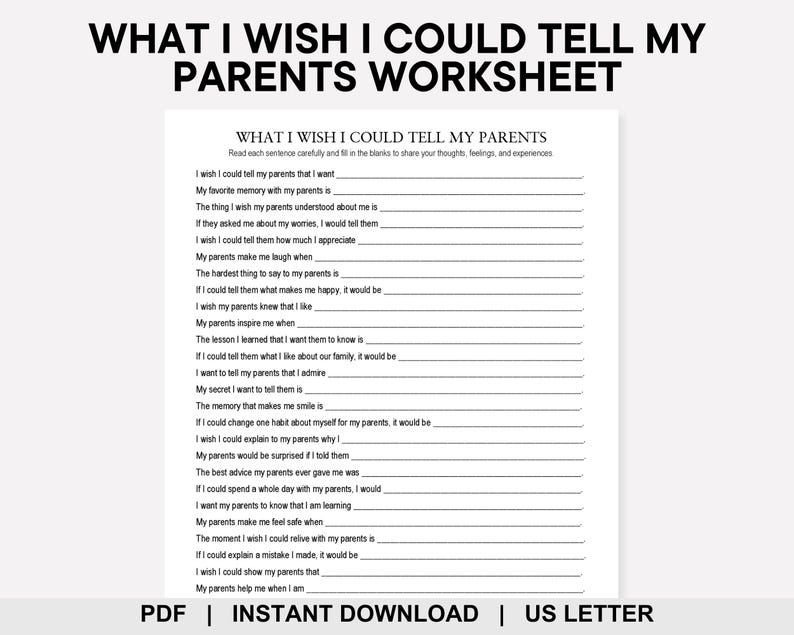 What I Wish I Could Tell My Parents Worksheet, Letter to My Parents ...