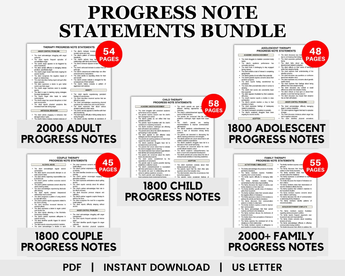 Progress Note Statements Bundle, Progress Notes Bundle, Progress Notes ...