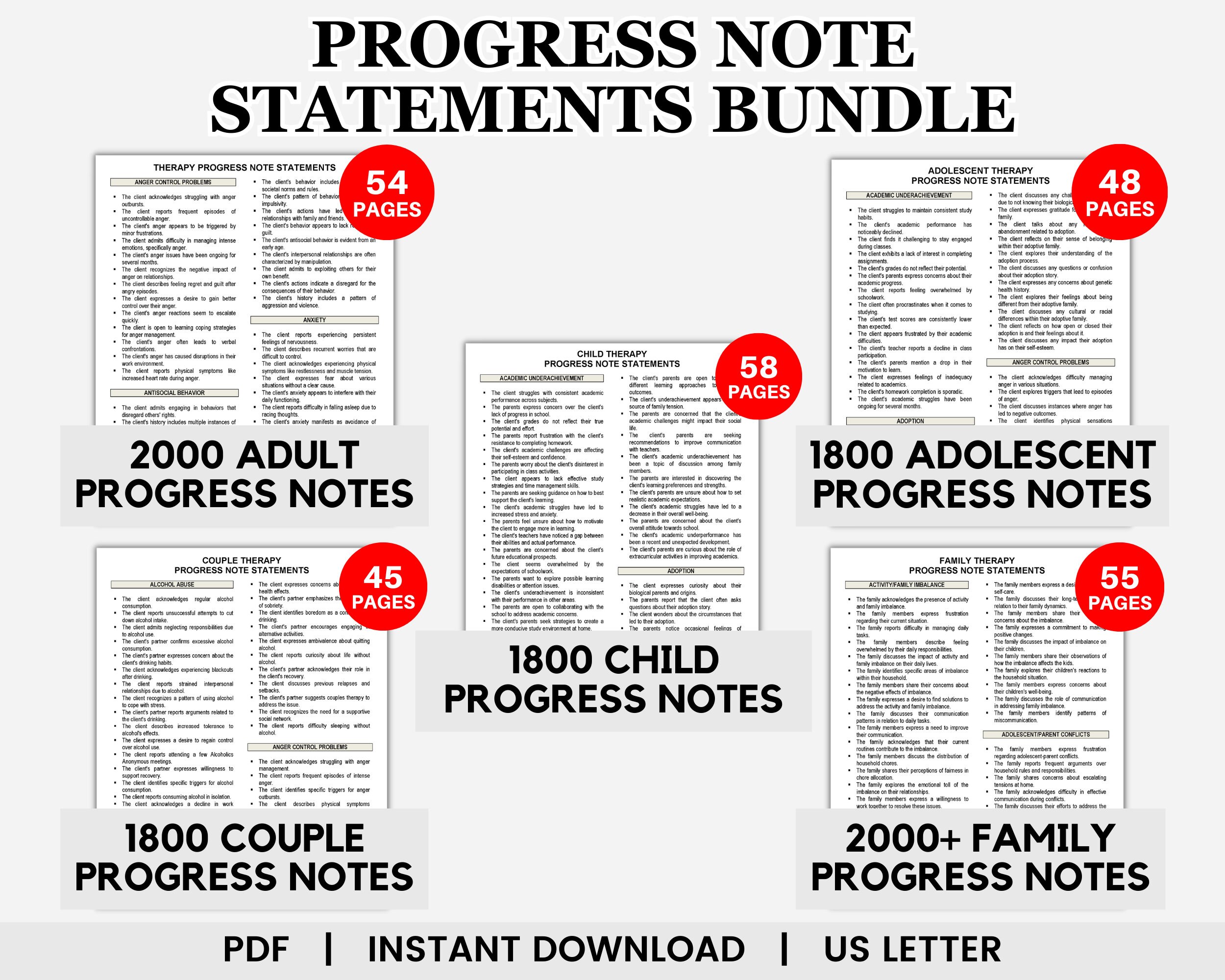 Progress Note Statements Bundle, Progress Notes Bundle, Progress Notes ...