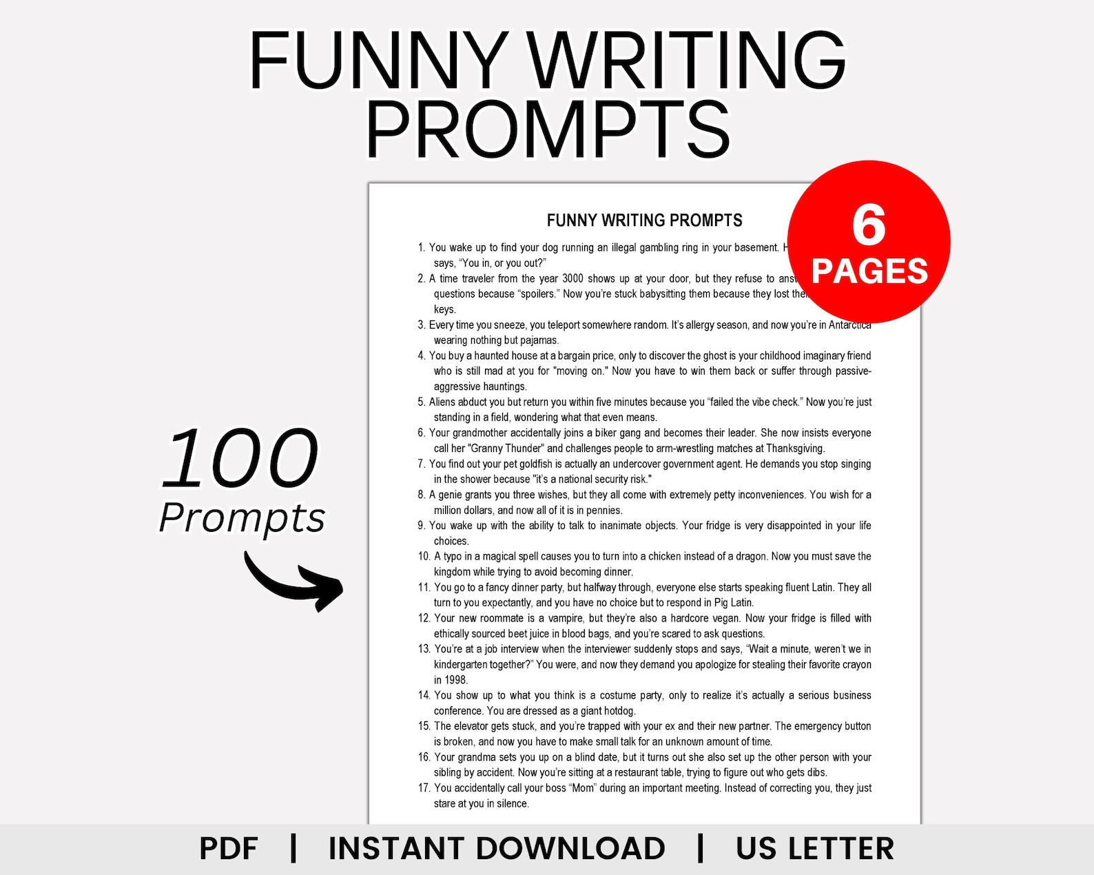 Funny Writing Prompts for Adults, Comedy Writing Prompts, Funny Story ...