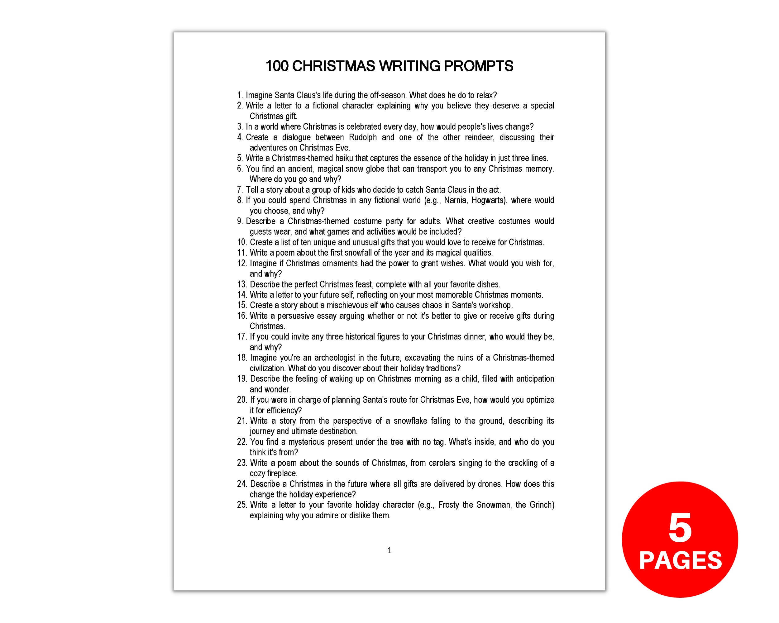 Christmas Writing Prompts, Writing Prompts for Christmas, Christmas ...