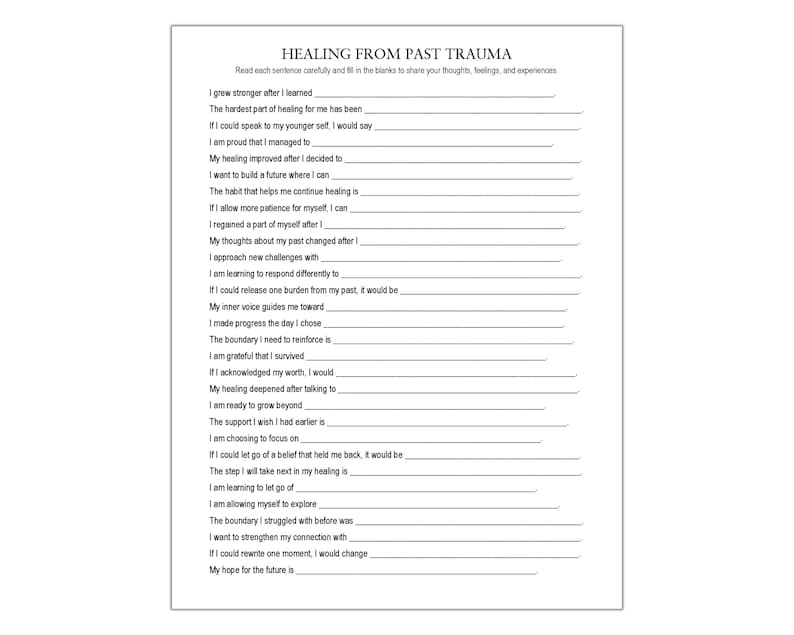 Healing From Past Trauma Worksheet, Trauma Healing, Trauma Recovery ...