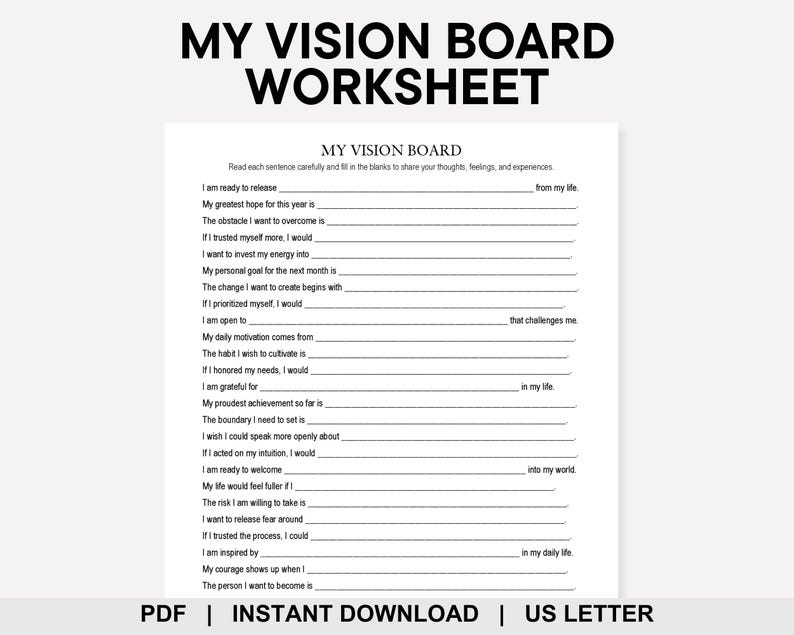 My Vision Board Worksheet, Goal Setting, Life Goals, Manifestation, Law ...