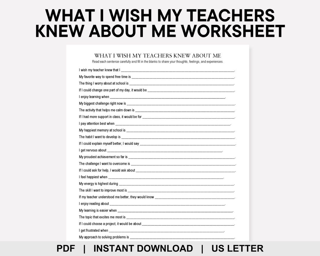 What I Wish My Teachers Knew About Me Worksheet, Get to Know Me, All ...