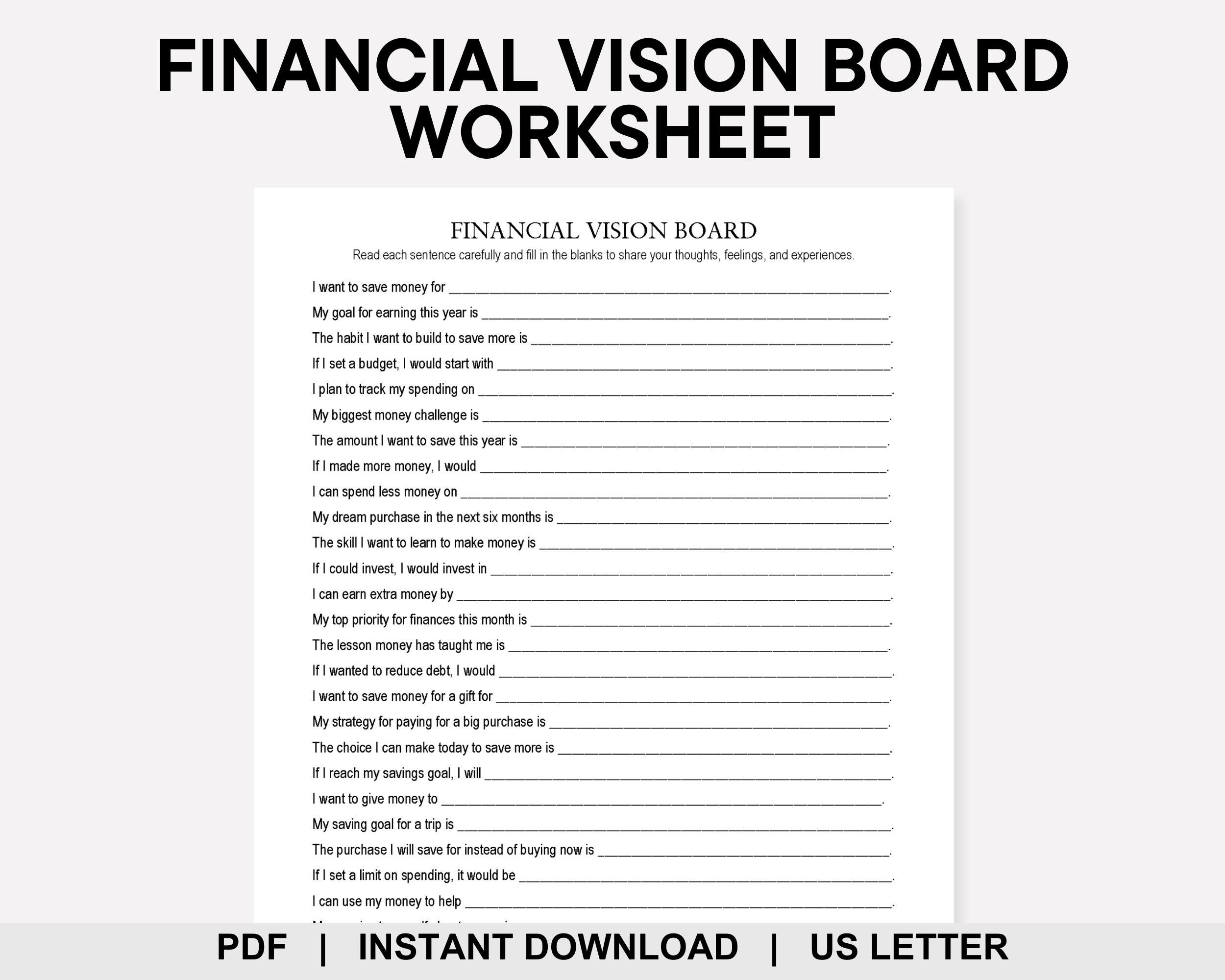 Financial Vision Board Worksheet, Money Manifestation, Financial Goal ...