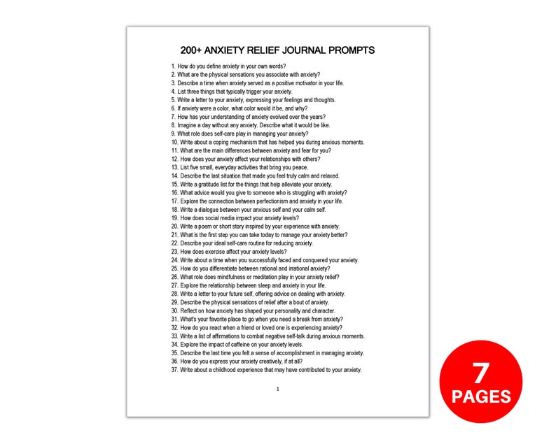 Anxiety Relief Journal Prompts, Journal Prompts for Anxiety Relief ...