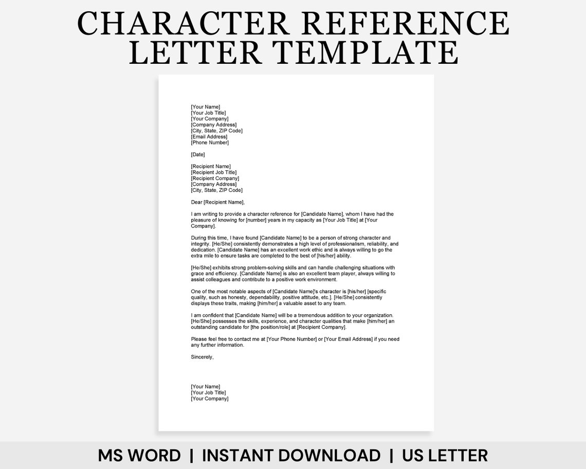 Job Character Reference Letter Template, Character Reference Letter ...