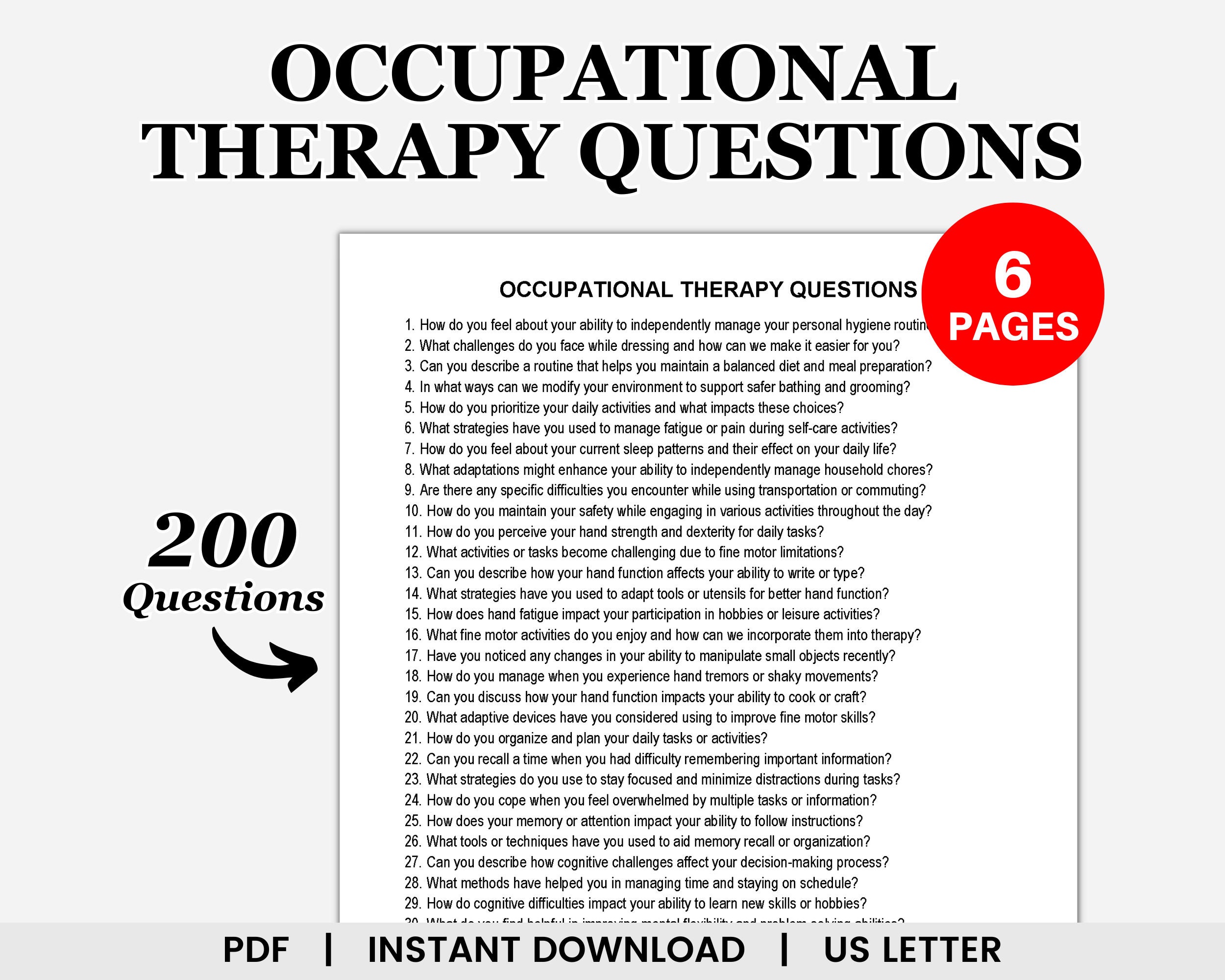 Occupational Therapy Questions, OT Questions, Counseling Questions ...