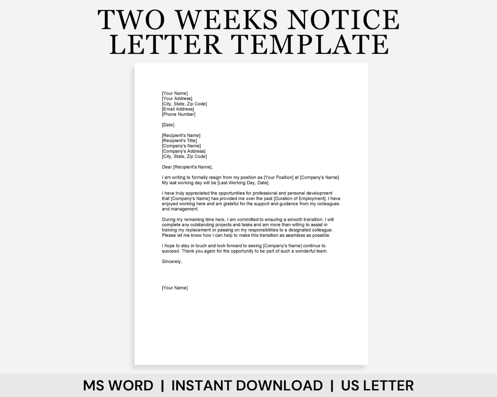 Two Weeks Notice Letter Template, 2 Weeks Notice Letter, Resignation ...