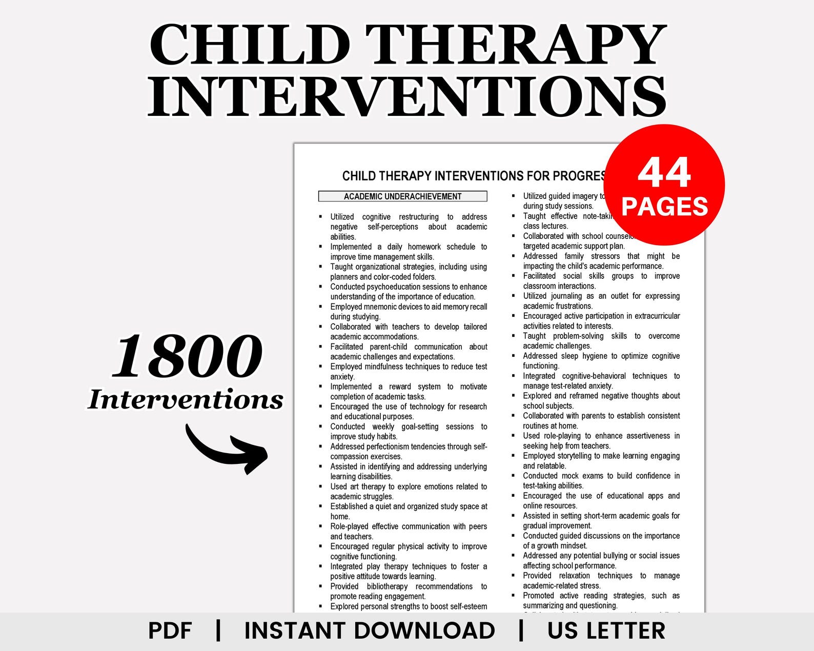 Child Therapy Interventions for Progress Notes, Therapeutic ...