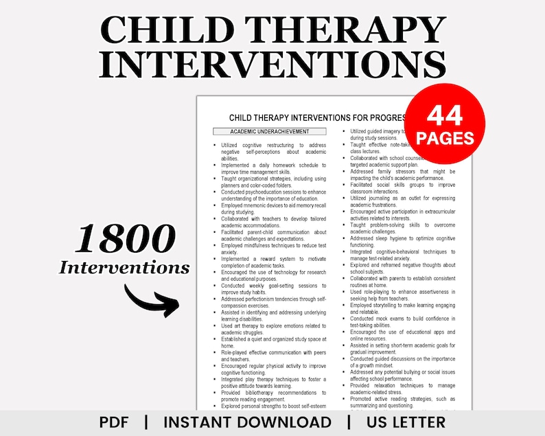 Child Therapy Interventions for Progress Notes, Therapeutic ...