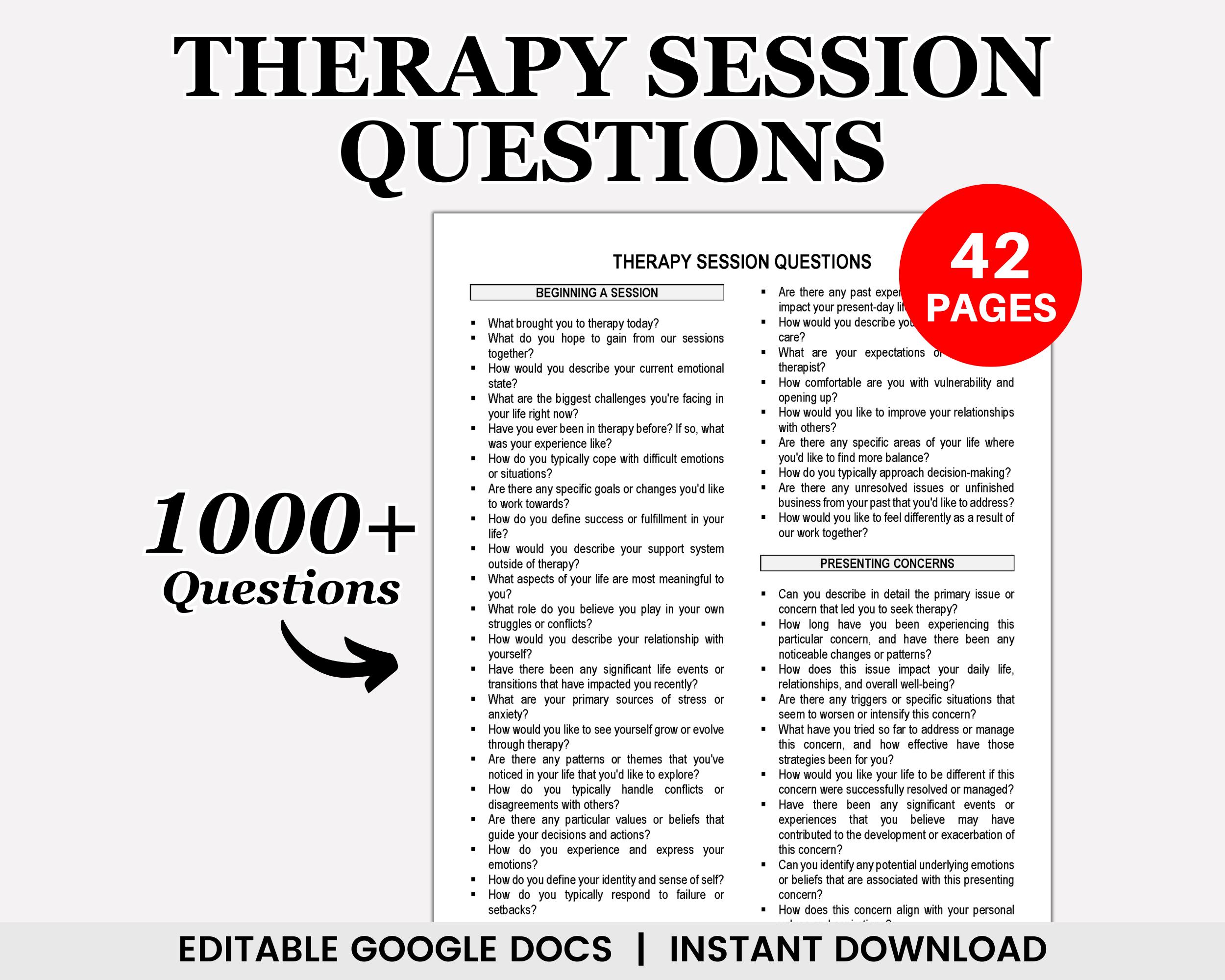 Editable Therapy Session Questions, Therapy Questions, Counseling ...