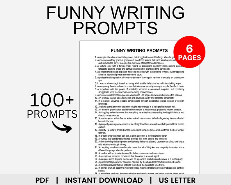 Funny Writing Prompts for Adults, Comedy Writing Prompts, Funny Story ...