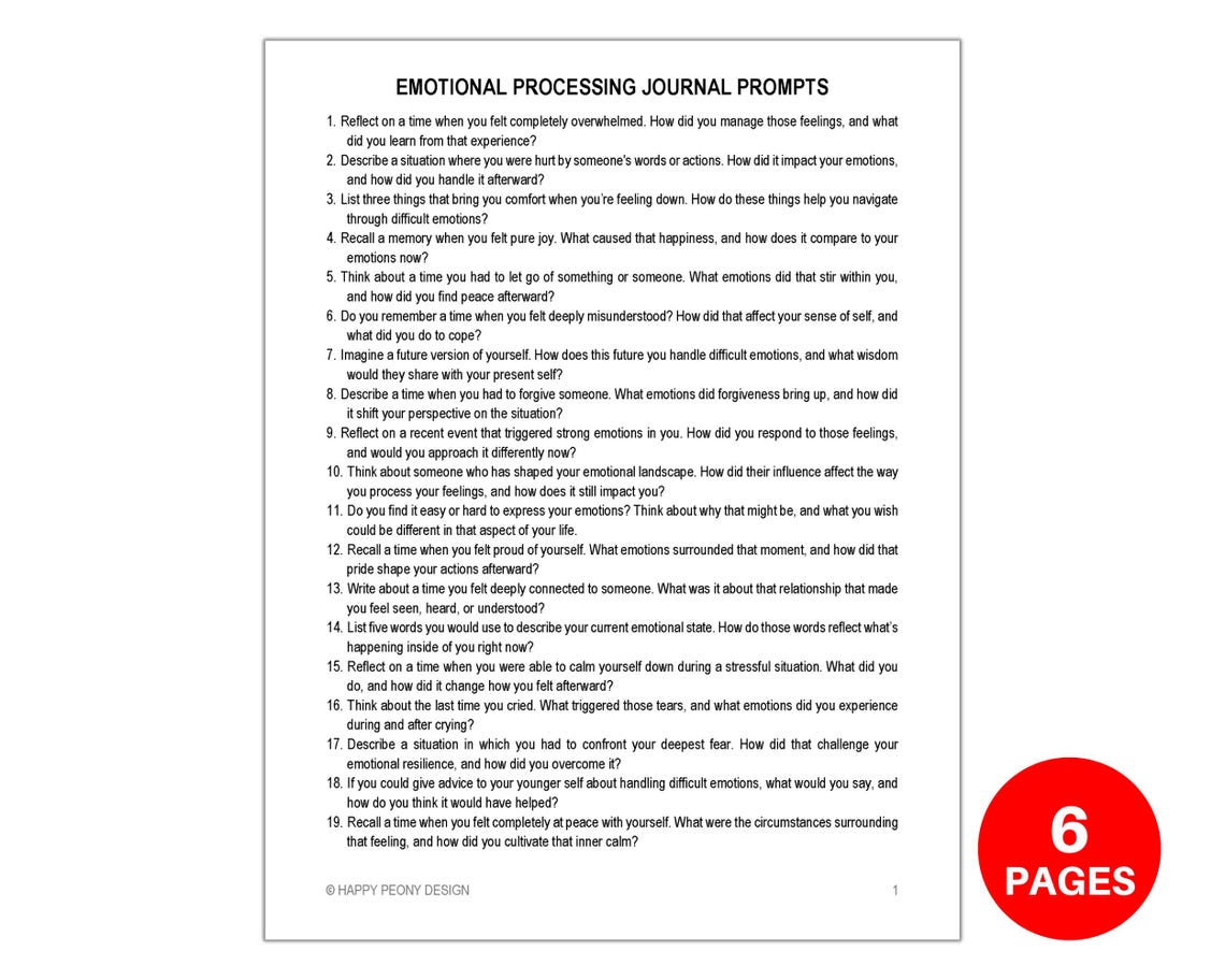 Emotional Processing Journal Prompts, Emotion Journal, Feelings Journal ...