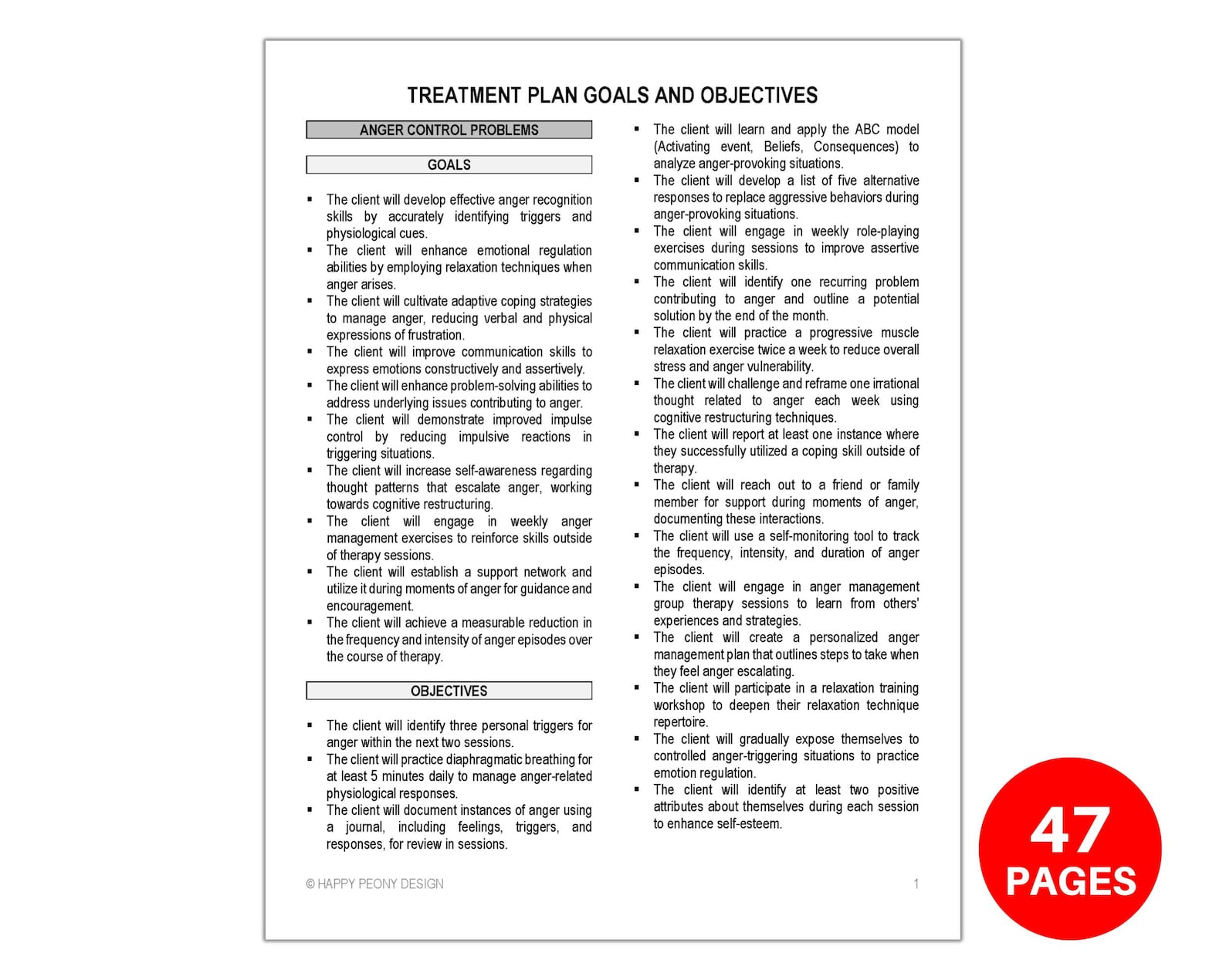 Treatment Plan Goals and Objectives, Therapy Goals and Objectives, Treatment Planning Tool ...