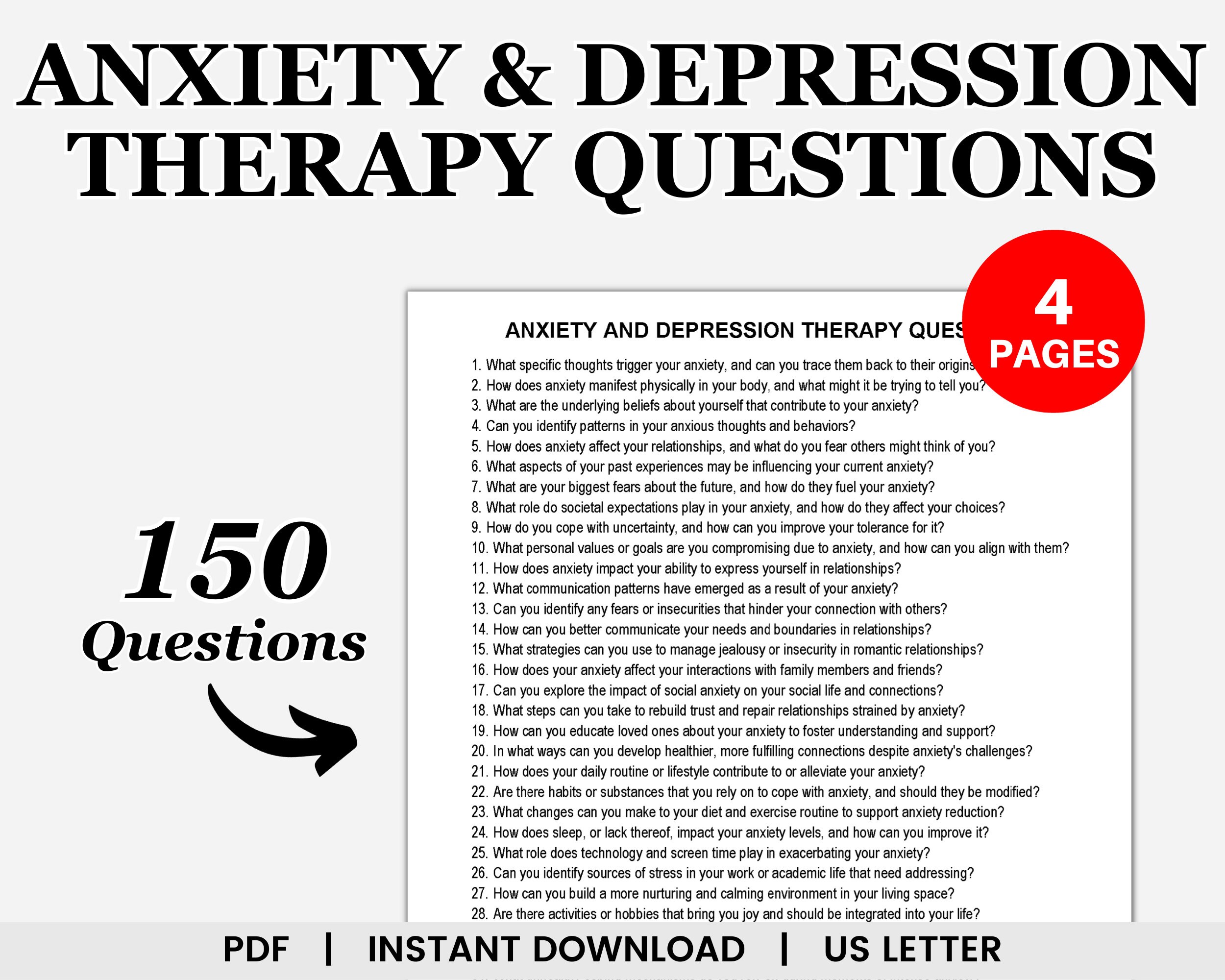 Anxiety and Depression Therapy Questions, Counseling Questions, Therapy ...