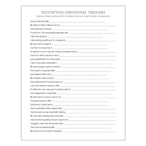 Identifying Emotional Triggers Worksheet, Emotional Processing ...