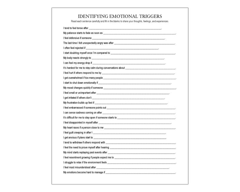 Identifying Emotional Triggers Worksheet, Emotional Processing ...