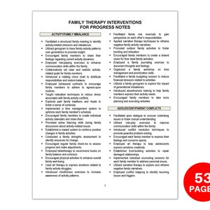 Family Therapy Interventions for Progress Notes, Therapeutic ...