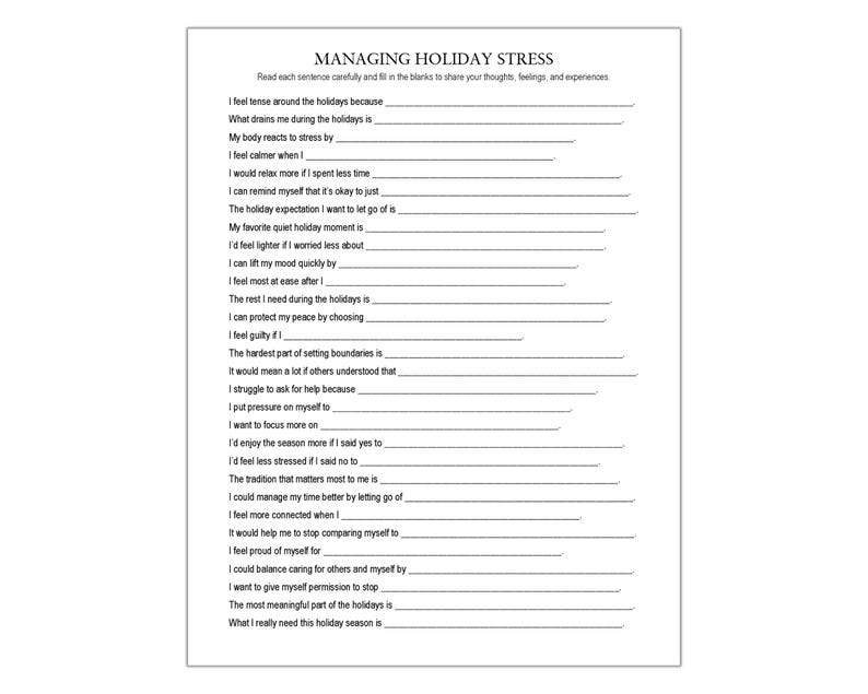 Managing Holiday Stress Worksheet, Christmas Anxiety, Setting ...