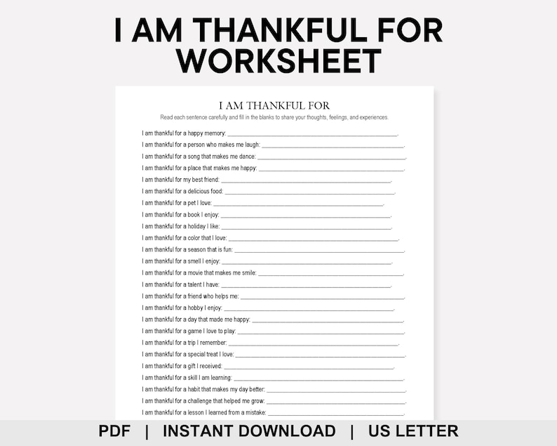 I Am Thankful for Worksheet, Thanksgiving Game, Thanksgiving Activity ...