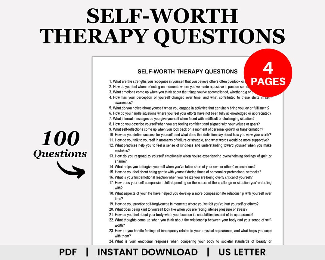 Self Worth Therapy Questions, Self Esteem Therapy, Personal Development ...