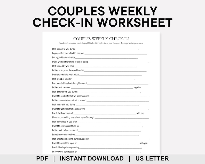 Couples Weekly Check in Worksheet, Relationship Check In, Marriage ...