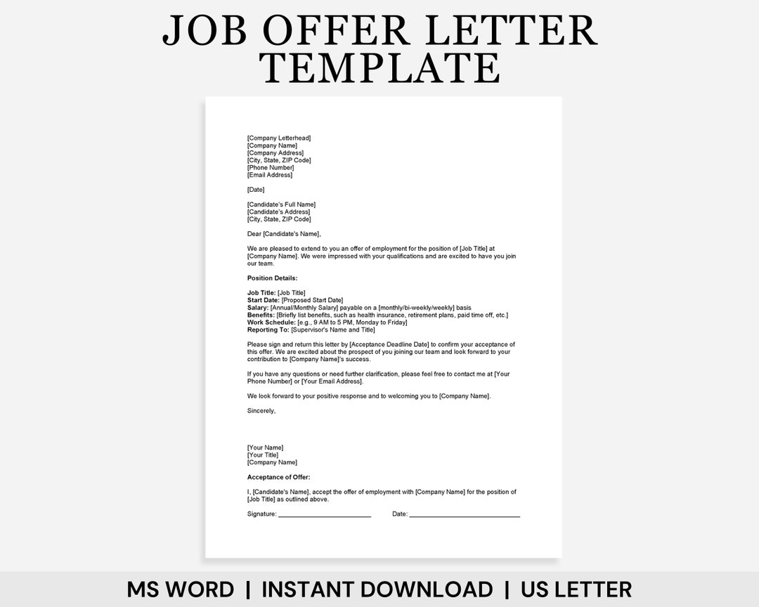 Job Offer Letter Template, Job Offer Template, Employment Offer Letter ...