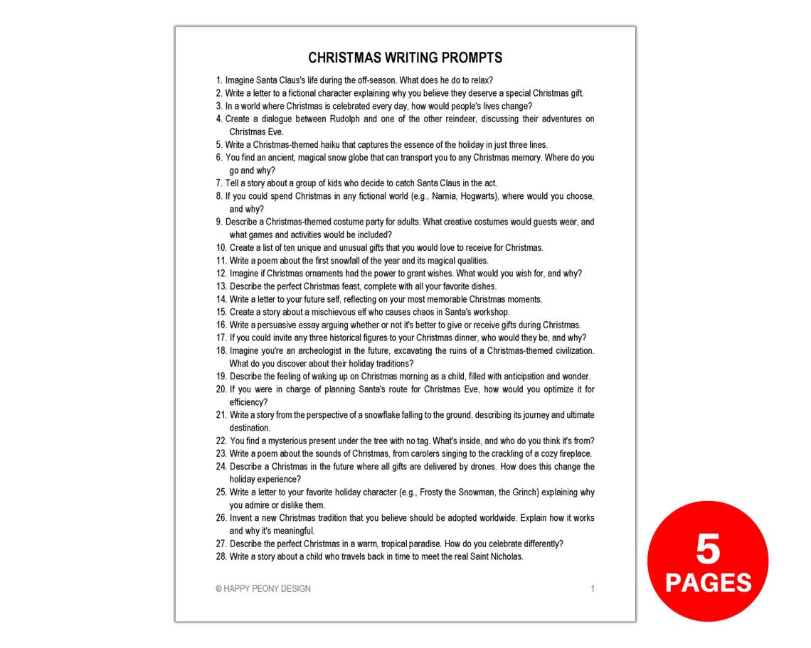 Christmas Writing Prompts, Writing Prompts for Christmas, Christmas ...