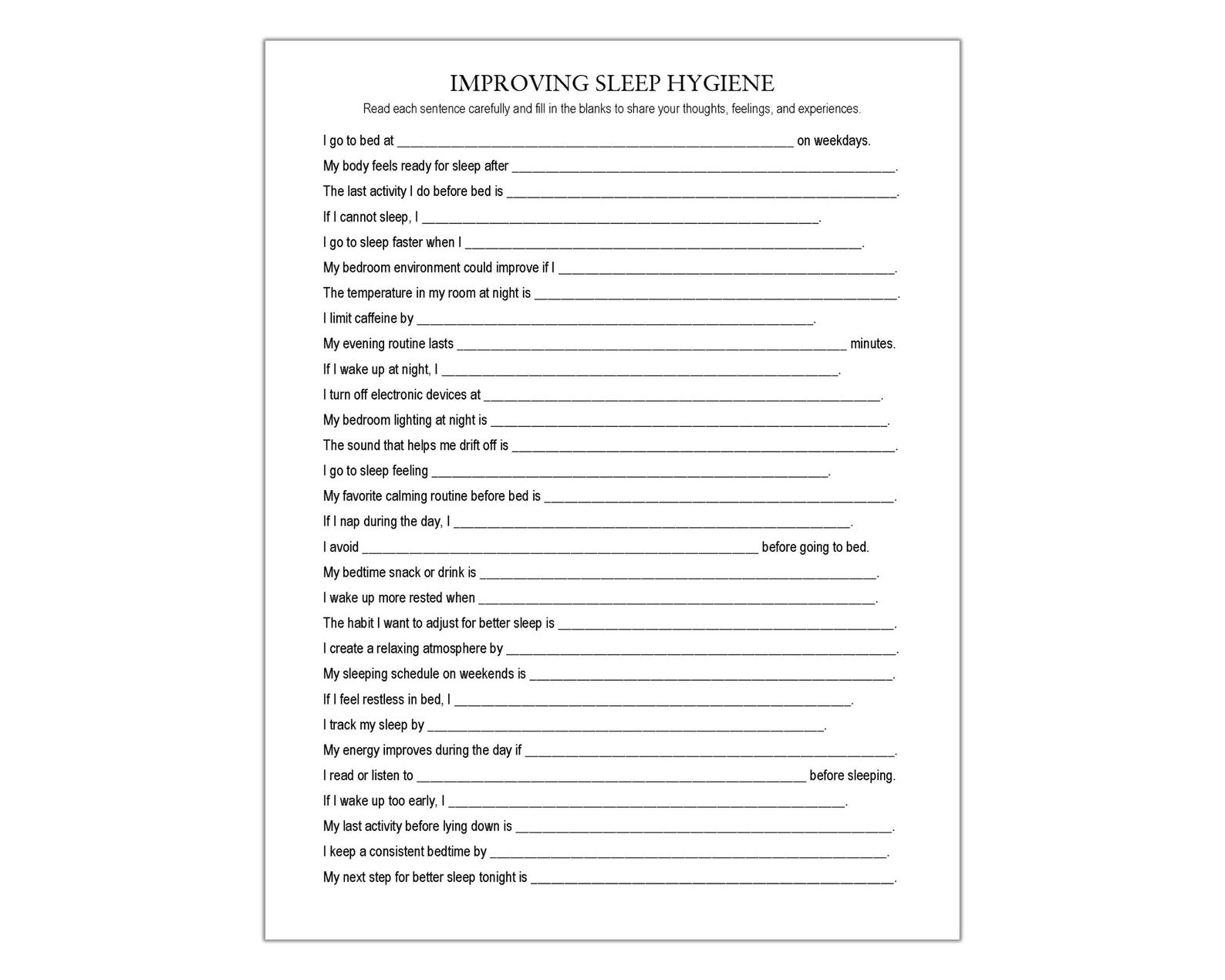 Improving Sleep Hygiene Worksheet, Sleep Habits, Bedtime Routine ...
