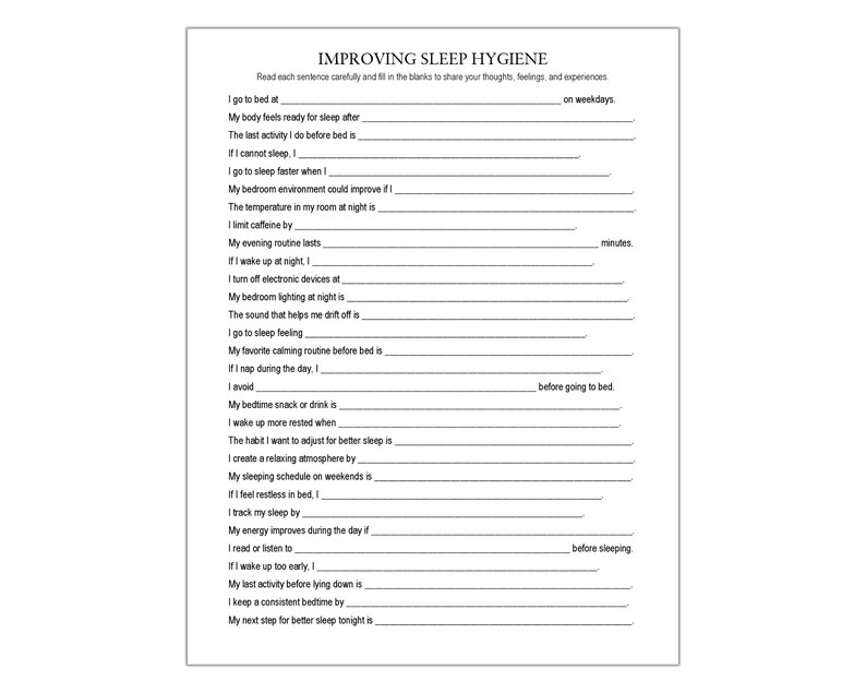 Improving Sleep Hygiene Worksheet, Sleep Habits, Bedtime Routine ...