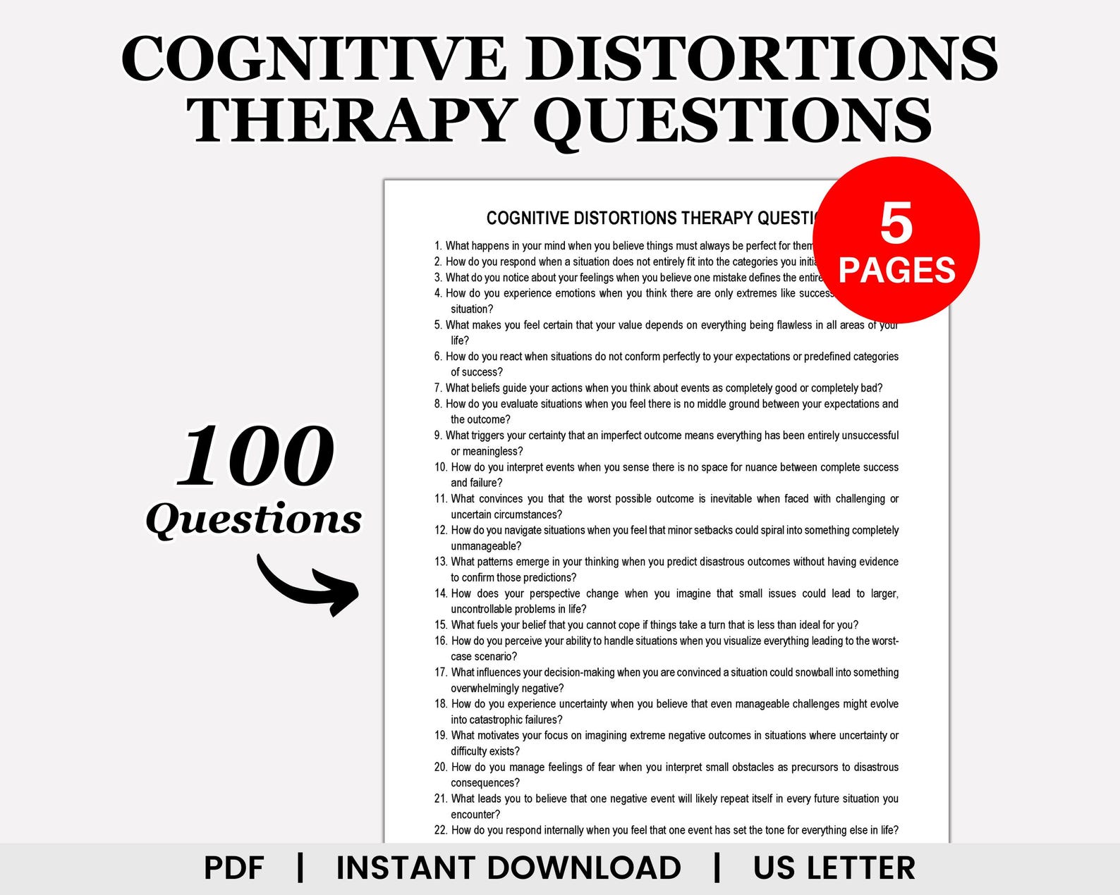 Cognitive Distortions Therapy Questions, CBT Therapy, Cognitive ...