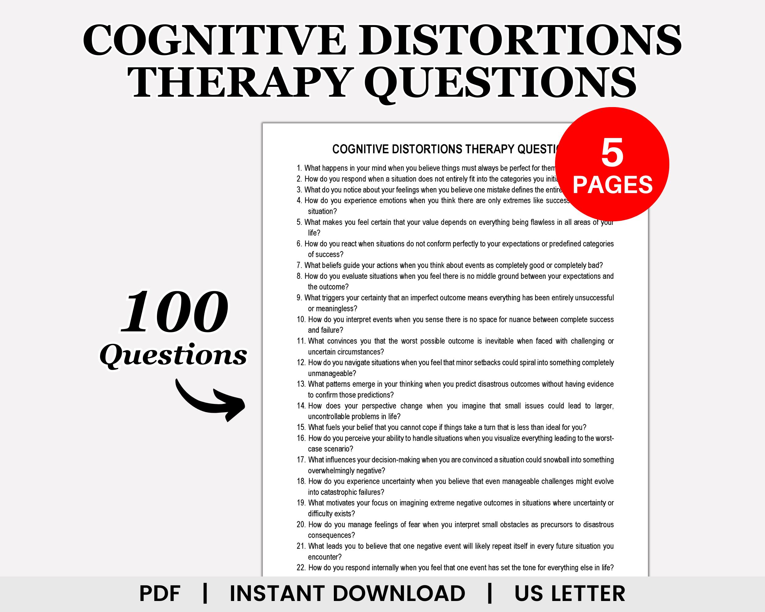 Cognitive Distortions Therapy Questions, CBT Therapy, Cognitive ...