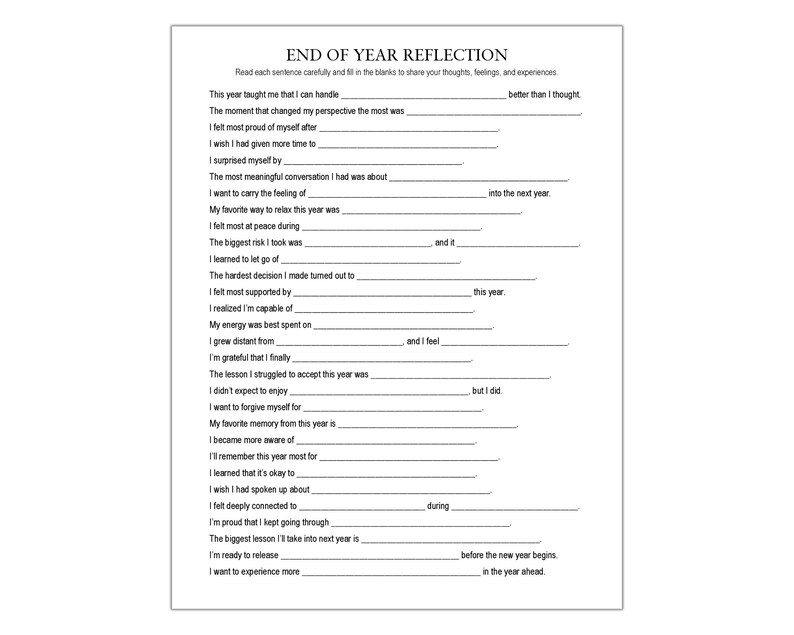 End of Year Reflection Worksheet, Yearly Review, Year in Review, Yearly ...