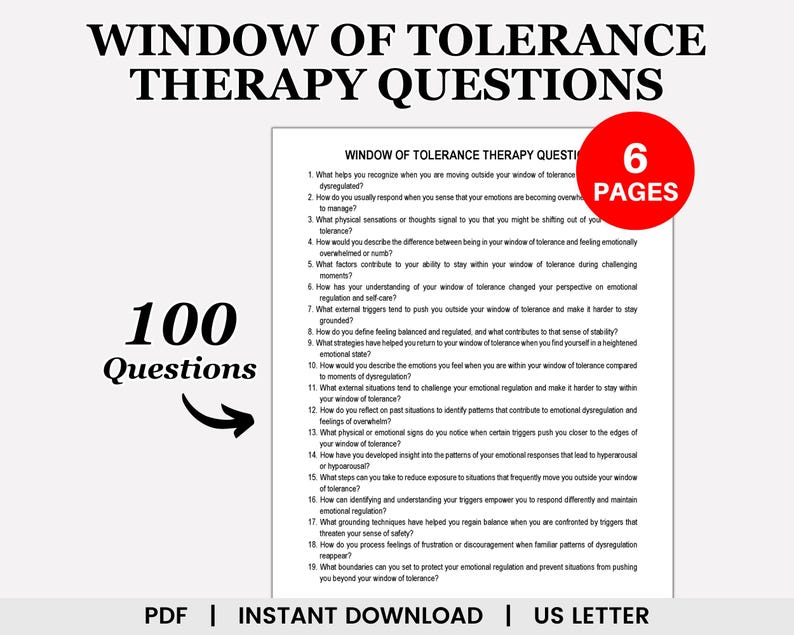 Window of Tolerance Therapy Questions, Emotional Regulation, Emotional ...