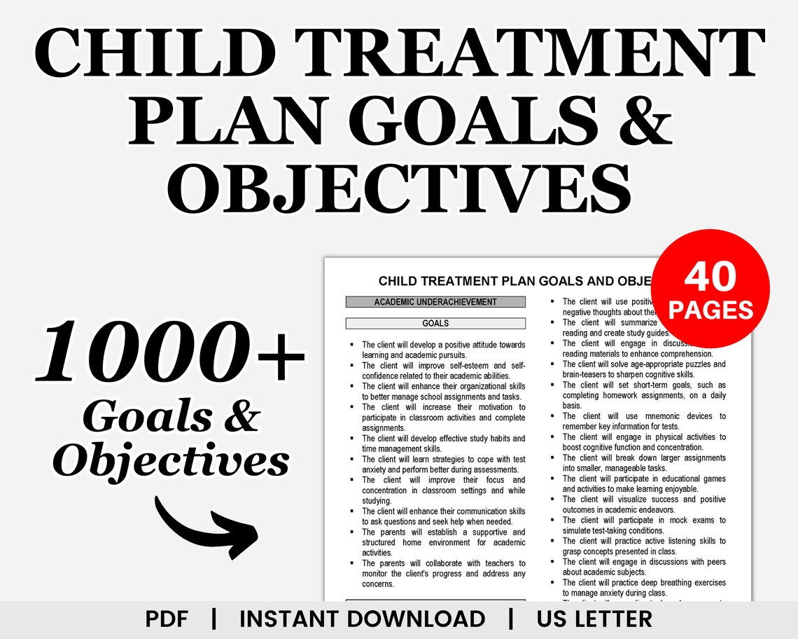 Child Treatment Plan Goals and Objectives, Therapy Goals and Objectives ...