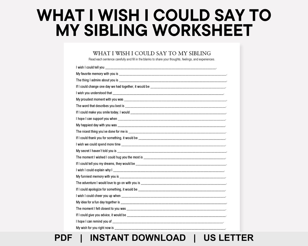 What I Wish I Could Say to My Sibling Worksheet, Sibling Games, Sibling ...