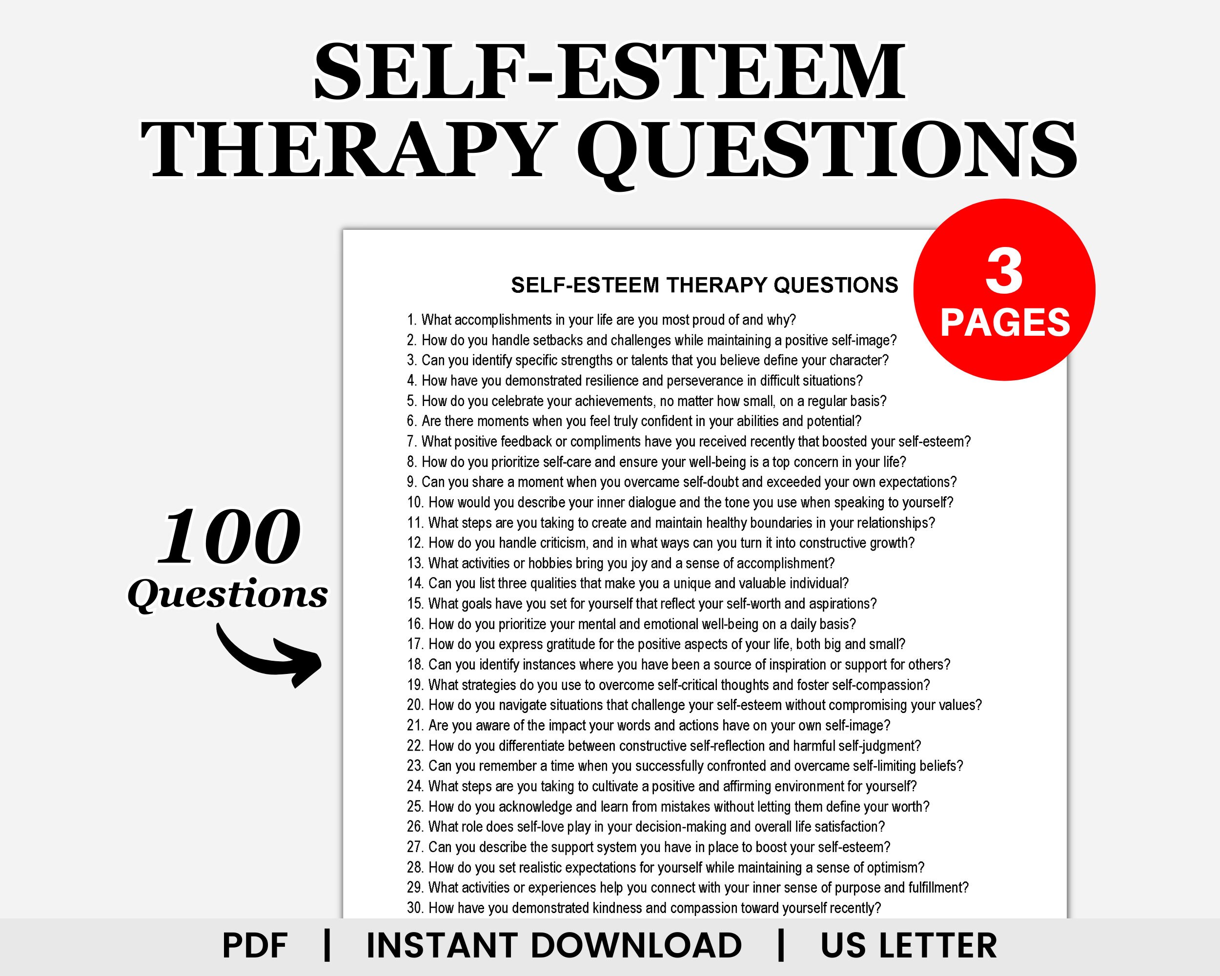Self Esteem Therapy Questions, Self Esteem Therapy, Self Esteem Tools ...