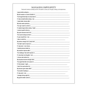 Managing Impulsivity Worksheet, Impulse Control, Executive Function ...
