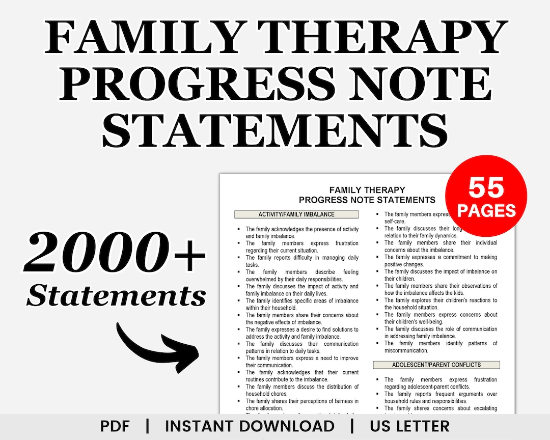 Family Therapy Progress Note Statements, Therapy Progress Notes ...