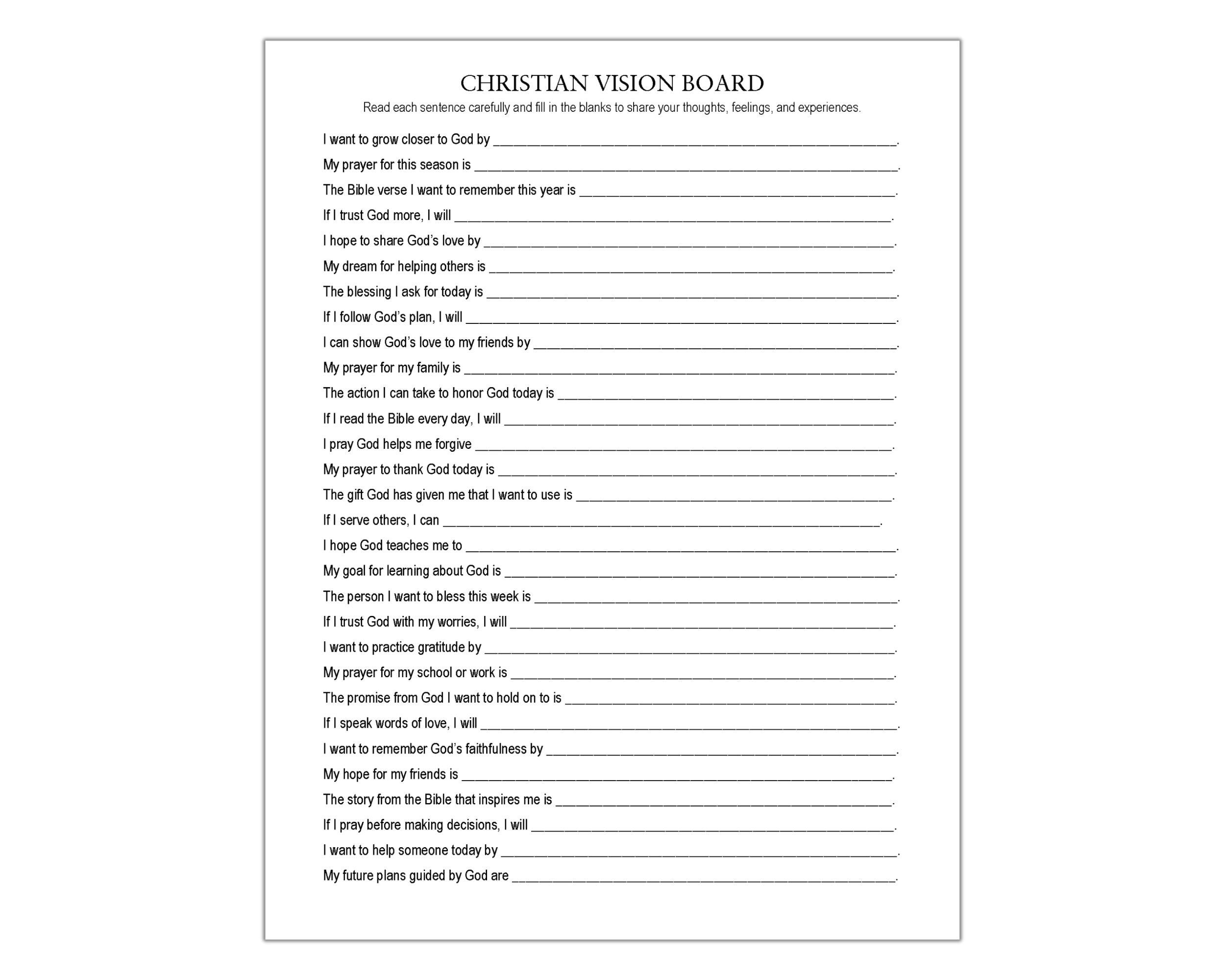 Christian Vision Board Worksheet, Prayer Board, Faith Based Goal ...