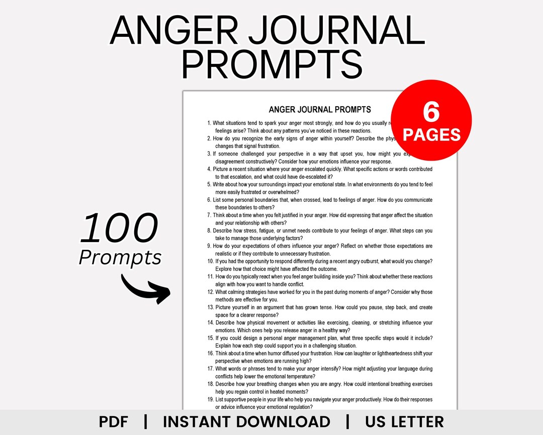 Anger Journal Prompts, Angry Journal, Anger Prompts, Anger Management ...