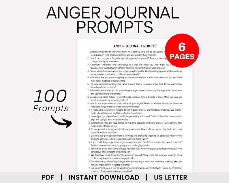 Anger Journal Prompts, Angry Journal, Anger Prompts, Anger Management ...