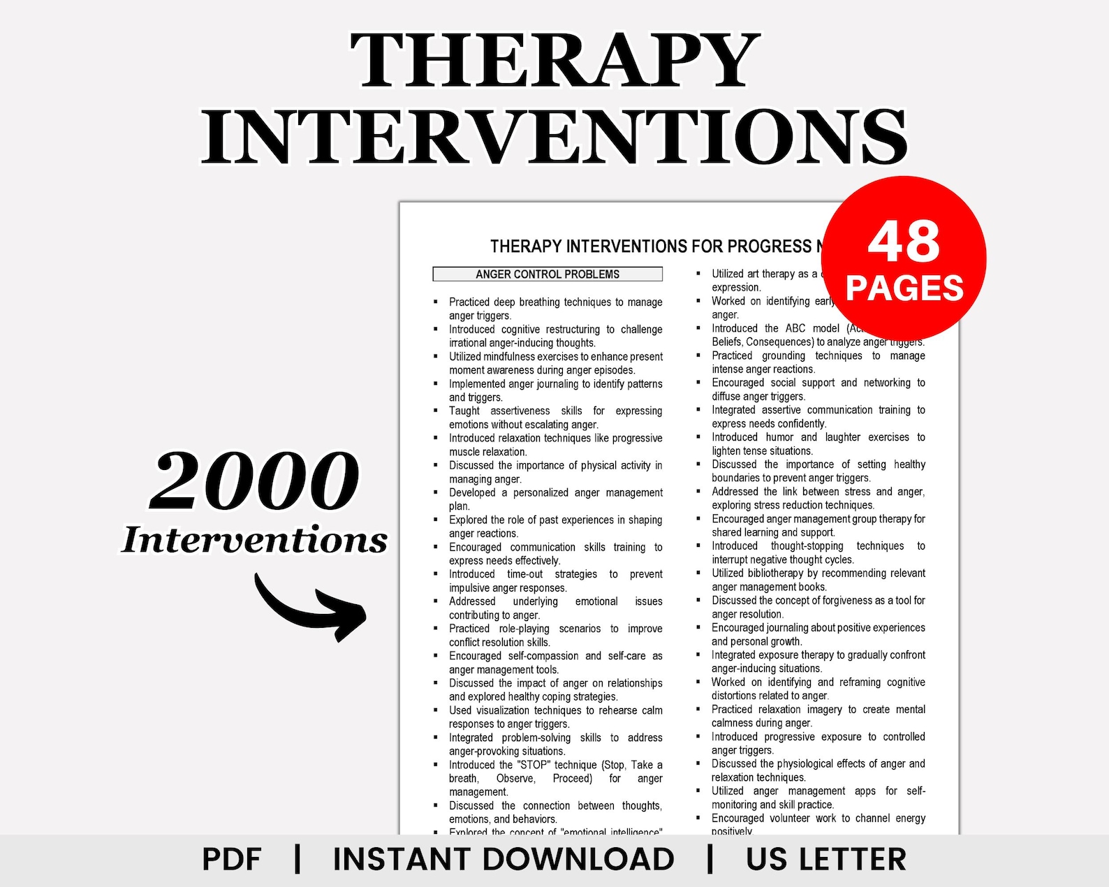 Therapy Interventions for Progress Notes, Therapeutic Interventions ...