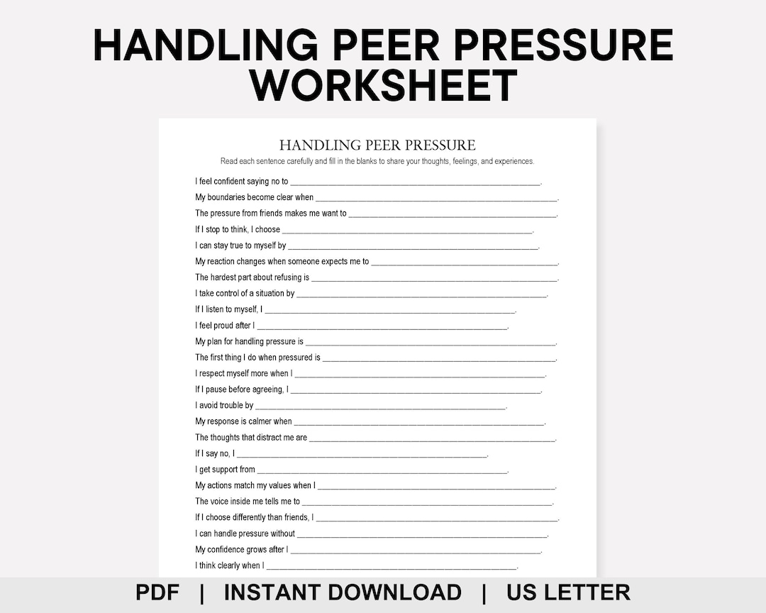 Handling Peer Pressure Worksheet, Social Skills, Cyberbullying ...