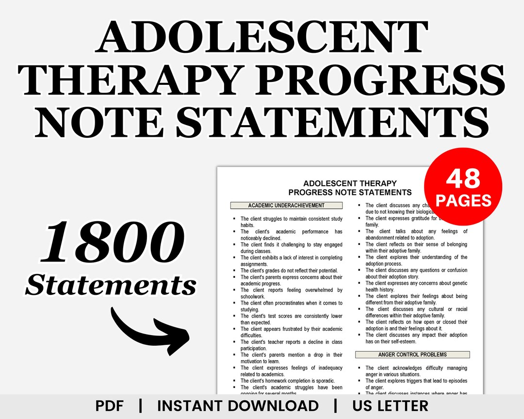 Adolescent Therapy Progress Note Statements, Therapy Progress Notes ...