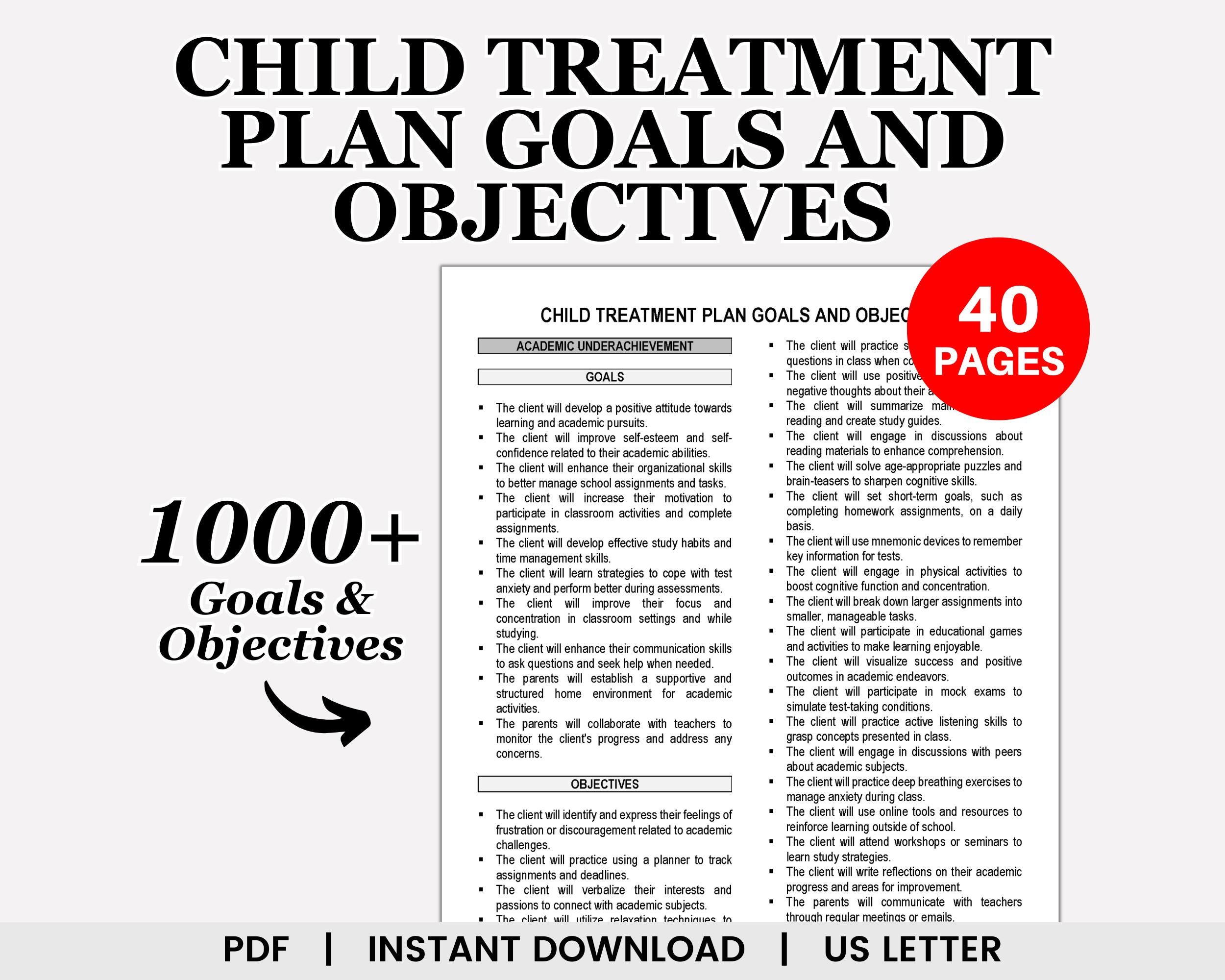 Child Treatment Plan Goals and Objectives, Therapy Goals, Child Therapy ...