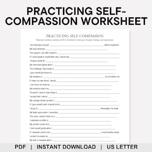 Practicing Self Compassion Worksheet, Self Kindness, Self Acceptance ...