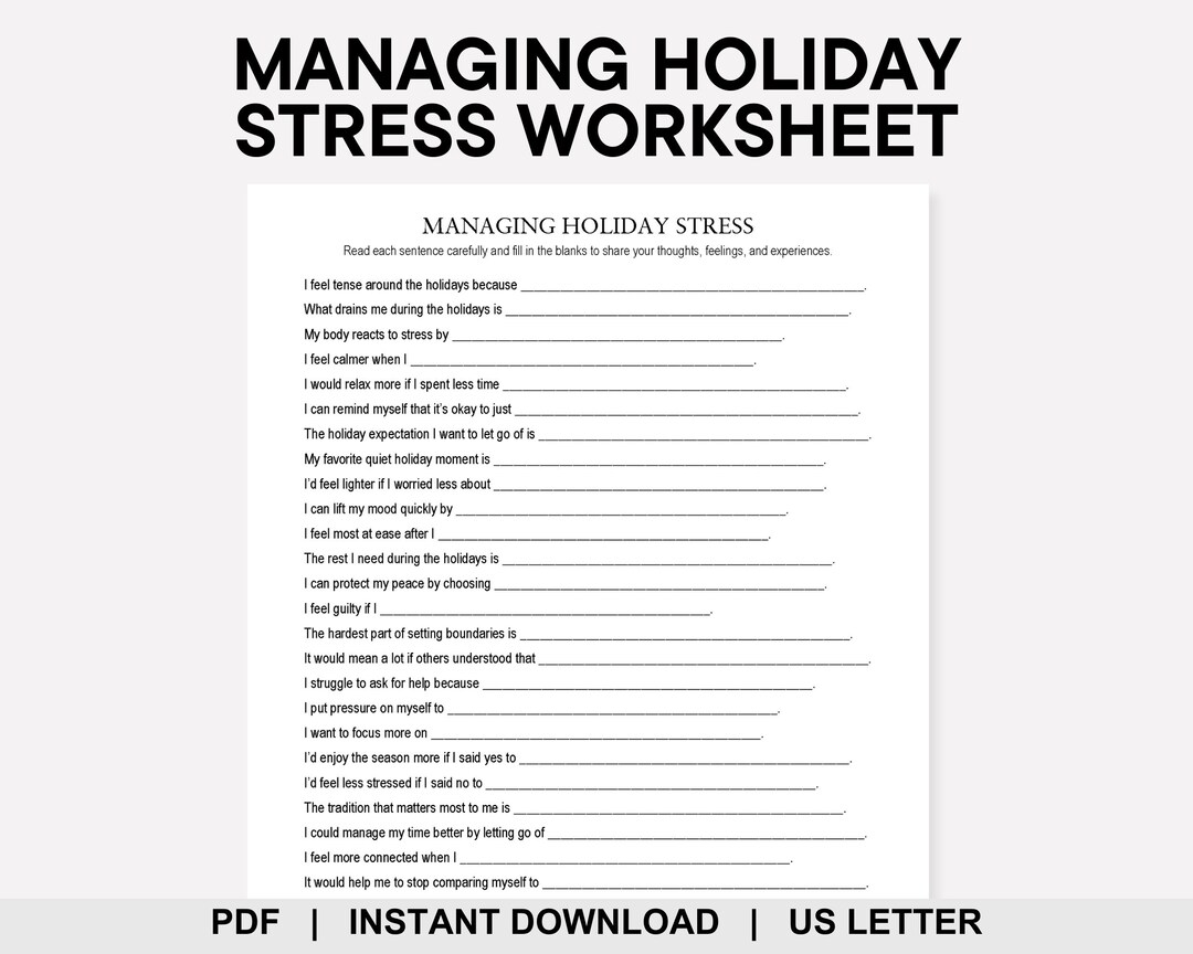 Managing Holiday Stress Worksheet, Christmas Anxiety, Setting ...